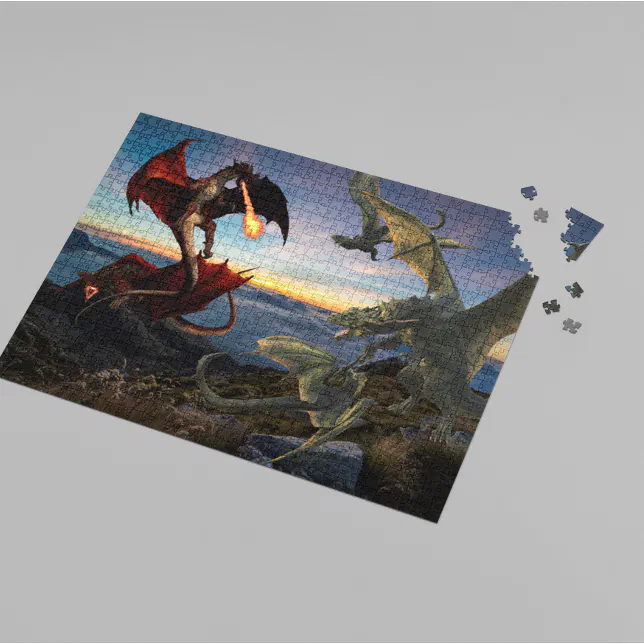 Dragon Red Green Battle Fantasy Jigsaw Puzzle | Zazzle
