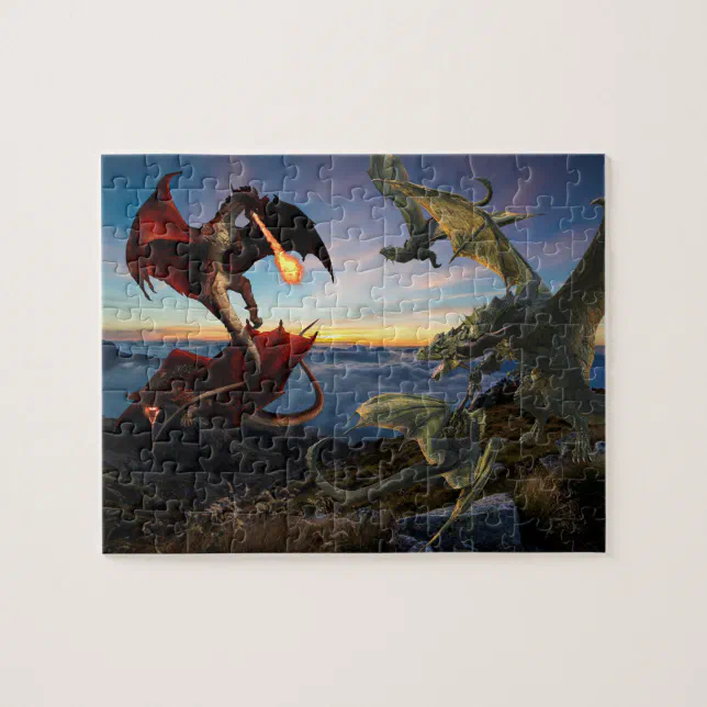 Dragon Red Green Battle Fantasy Jigsaw Puzzle | Zazzle