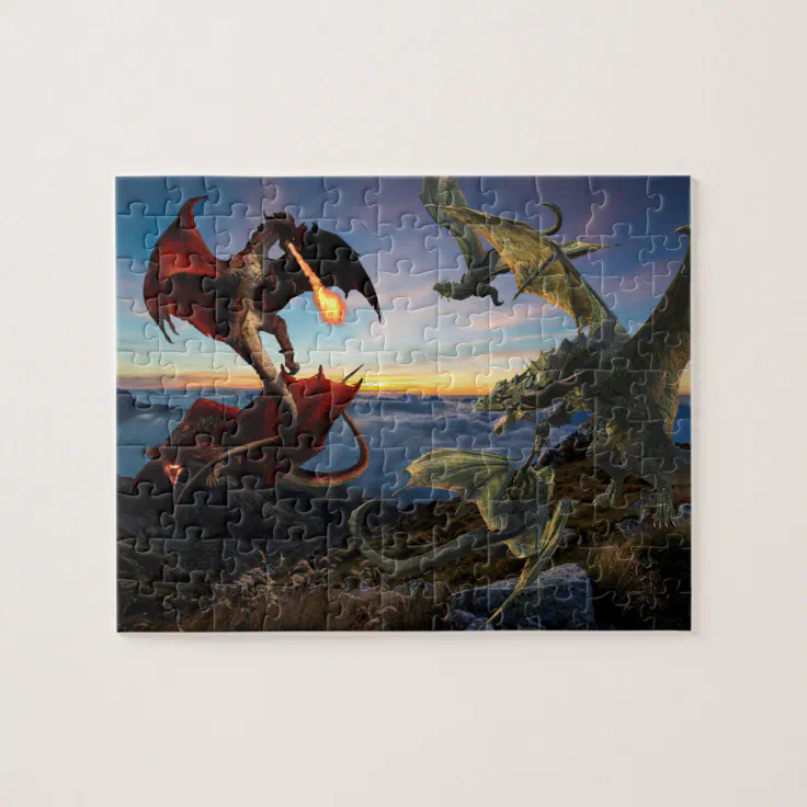 Dragon Red Green Battle Fantasy Jigsaw Puzzle | Zazzle