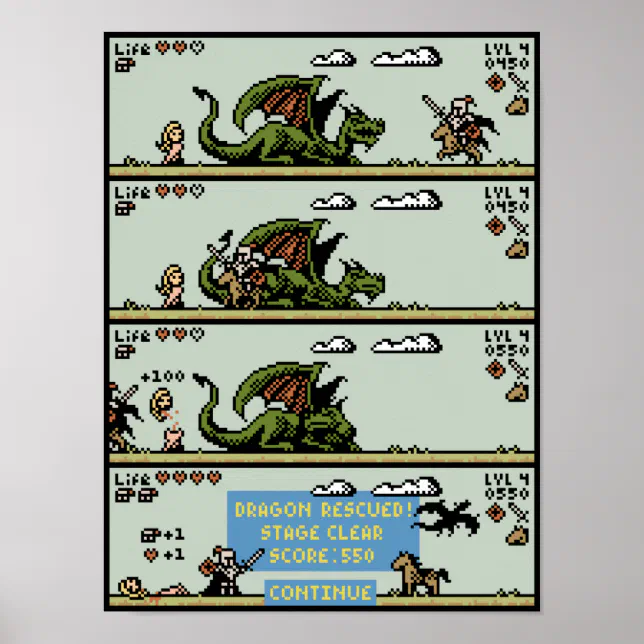 Dragon Rescue Game Pixel Art Poster | Zazzle