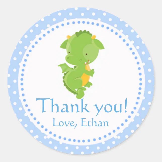 Dragon Thank you Label Sticker Green Blue | Zazzle