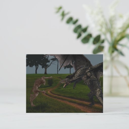 Dragon Vs Werewolf Fantasy Postcard | Zazzle
