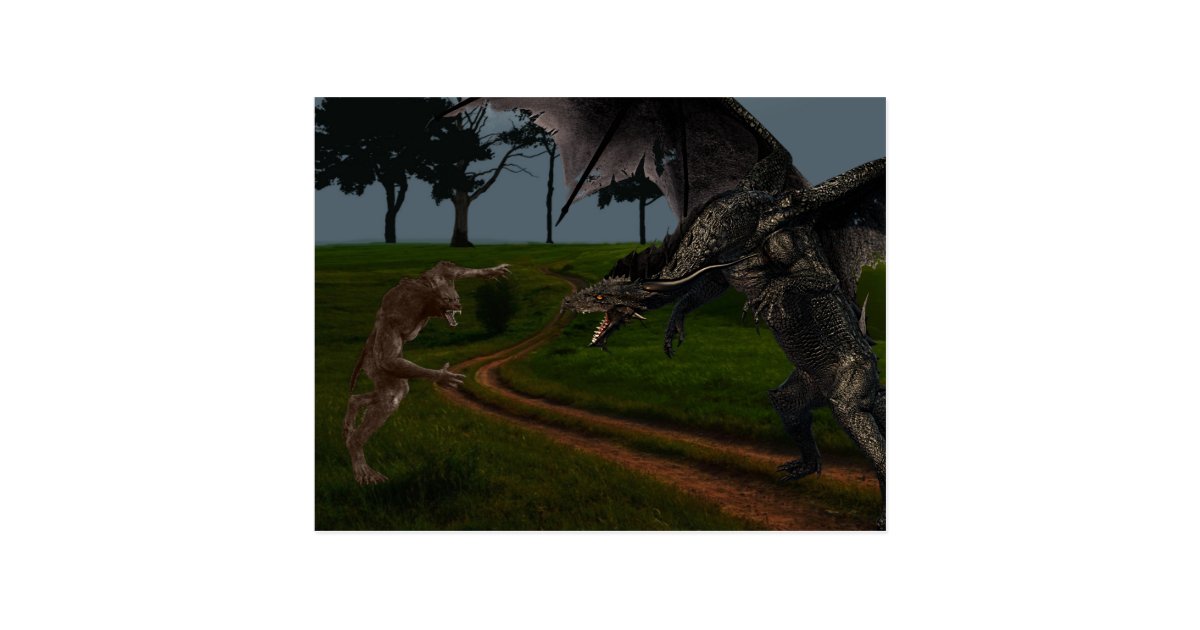 Dragon Vs Werewolf Fantasy Postcard | Zazzle.com