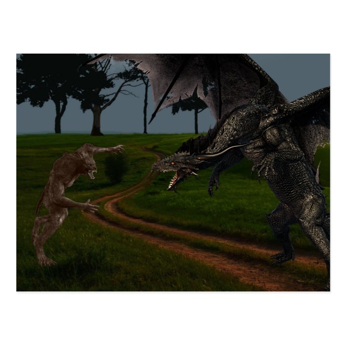 Dragon Vs Werewolf Fantasy Postcard | Zazzle.com