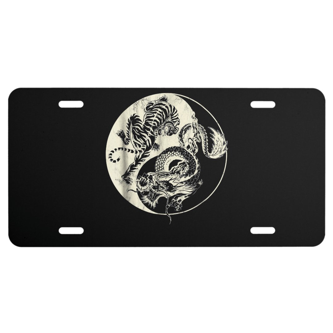 Dragon With Tiger Tattoo YIN And Yang Beast Fight License Plate | Zazzle