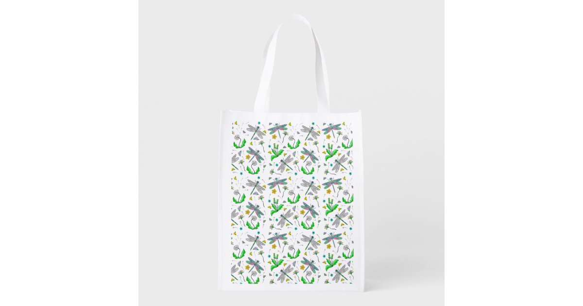 Dragonflies and Dandelions Grocery Bag | Zazzle