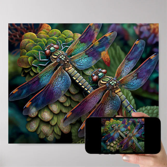 Dragonflies in a Colorful Garden Poster | Zazzle