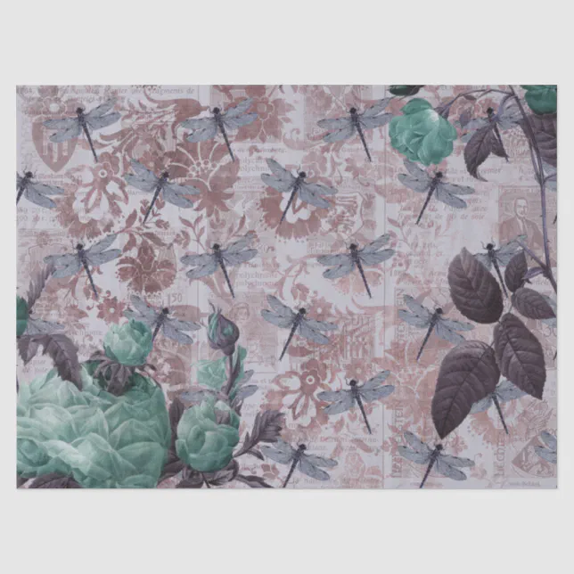 Dragonfly and Purple Floral Newsprint Tissue Paper | Zazzle