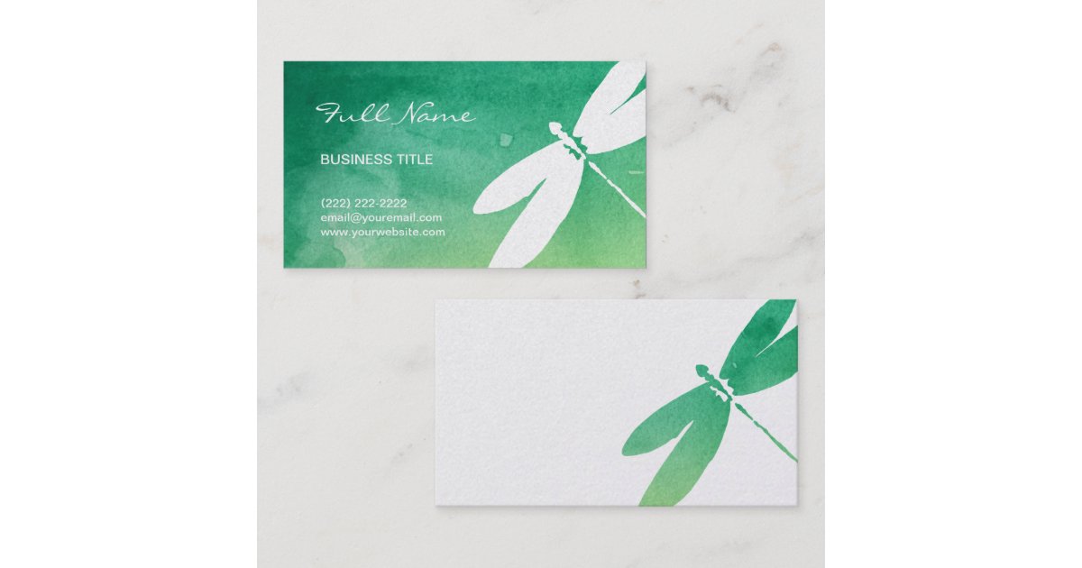 Dragonfly Business Cards | Green Yellow Watercolor | Zazzle