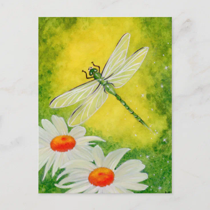 Dragonfly Daisies Postcard | Zazzle