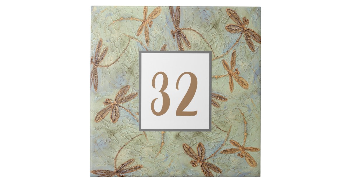 Dragonfly Dance Gold Tile Number | Zazzle