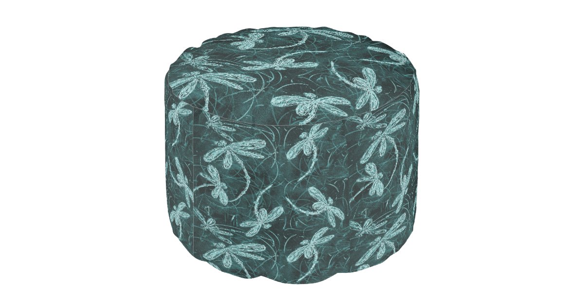 Dragonfly Flit Midnight Blue Pouf | Zazzle