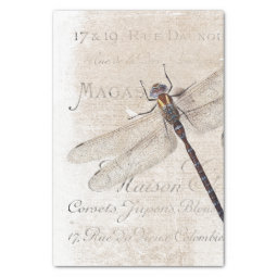 Dragonfly French Script Shabby Floral Decoupage Tissue Paper | Zazzle
