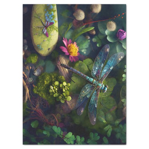 Dragonfly in a Colorful Garden Tissue Paper | Zazzle