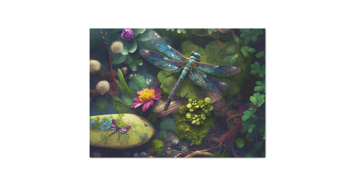 Dragonfly in a Colorful Garden Tissue Paper | Zazzle