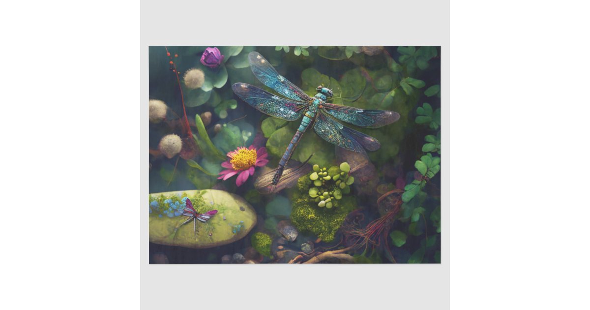 Dragonfly in a Colorful Garden Tissue Paper | Zazzle
