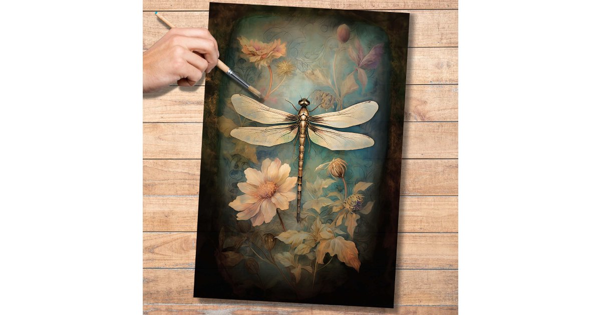 Dragonfly in Florals 2 Decoupage Paper | Zazzle