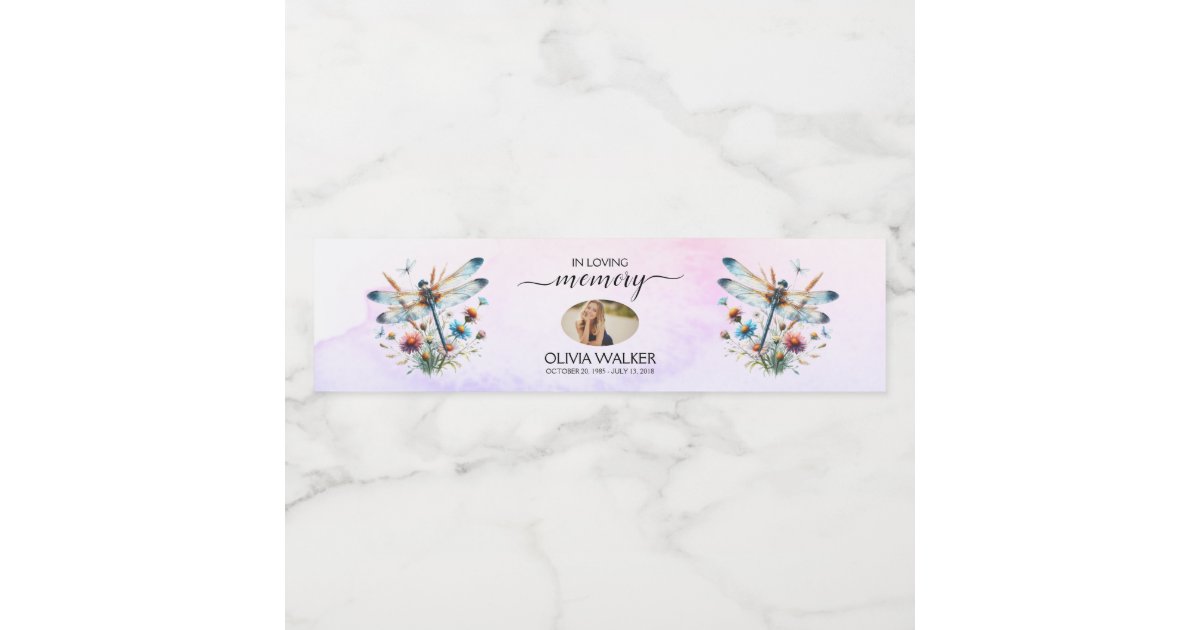 Dragonfly In Loving Memory Photo Memorial Water Bottle Label | Zazzle