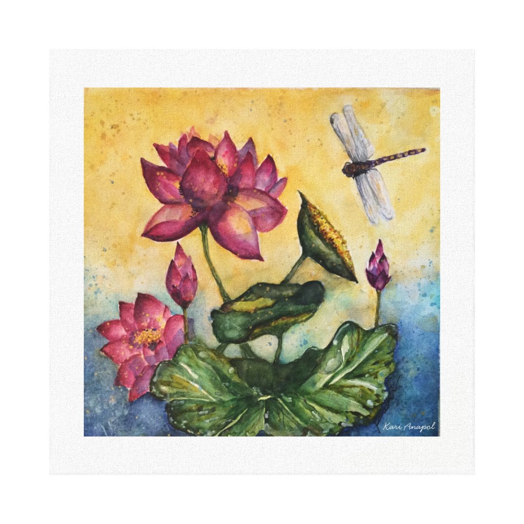 Dragonfly Lotus Watercolor Print Wrapped Canvas | Zazzle