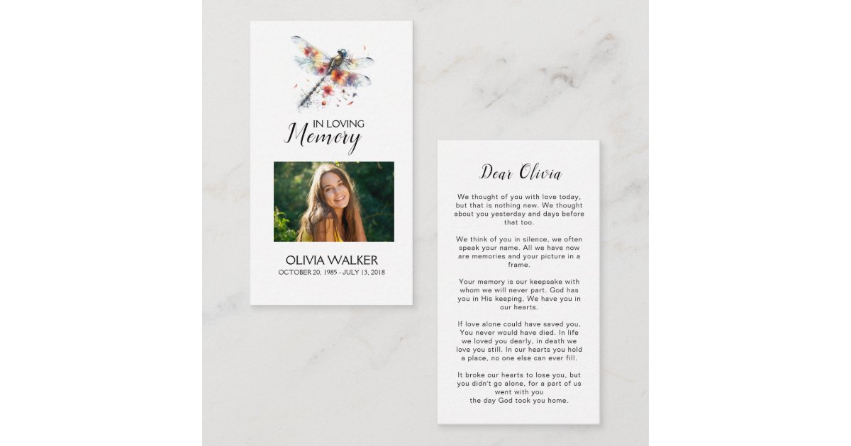 Dragonfly Memorial Poem Funeral Prayer Card | Zazzle