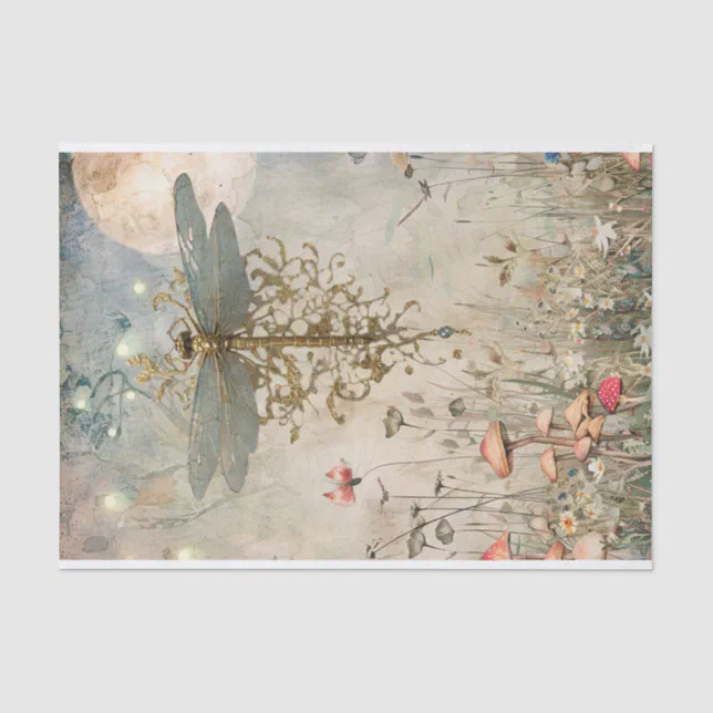 Dragonfly Moonlight in the Fairy Garden Decoupage Tissue Paper | Zazzle