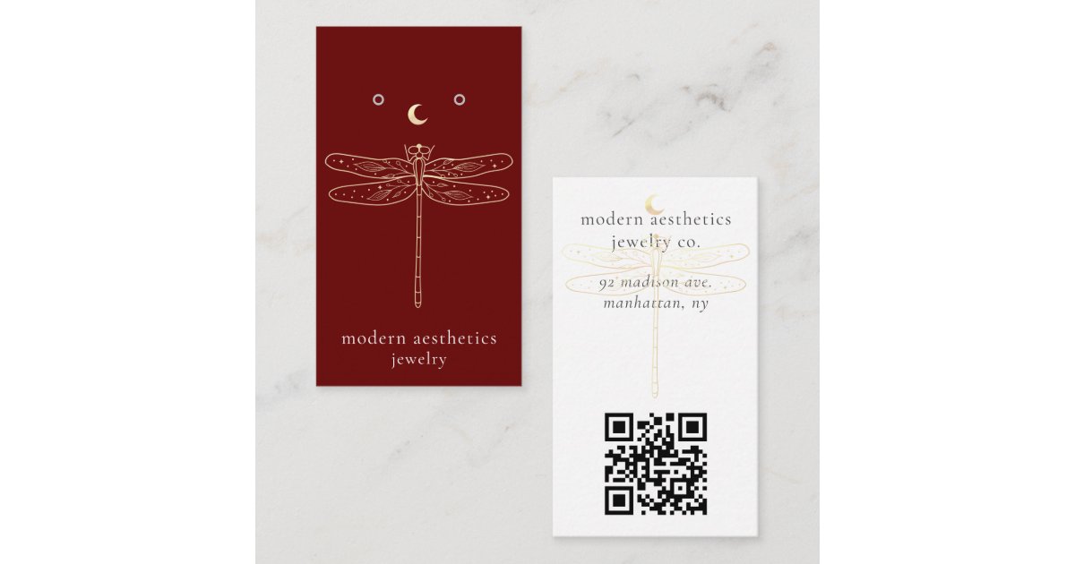 Dragonfly QR Code Earring Red Display Card | Zazzle