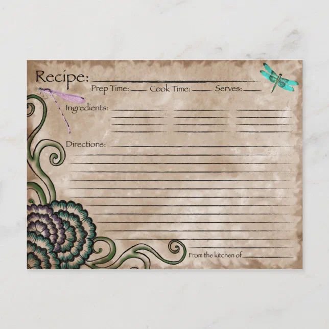 Dragonfly Recipe Card | Zazzle