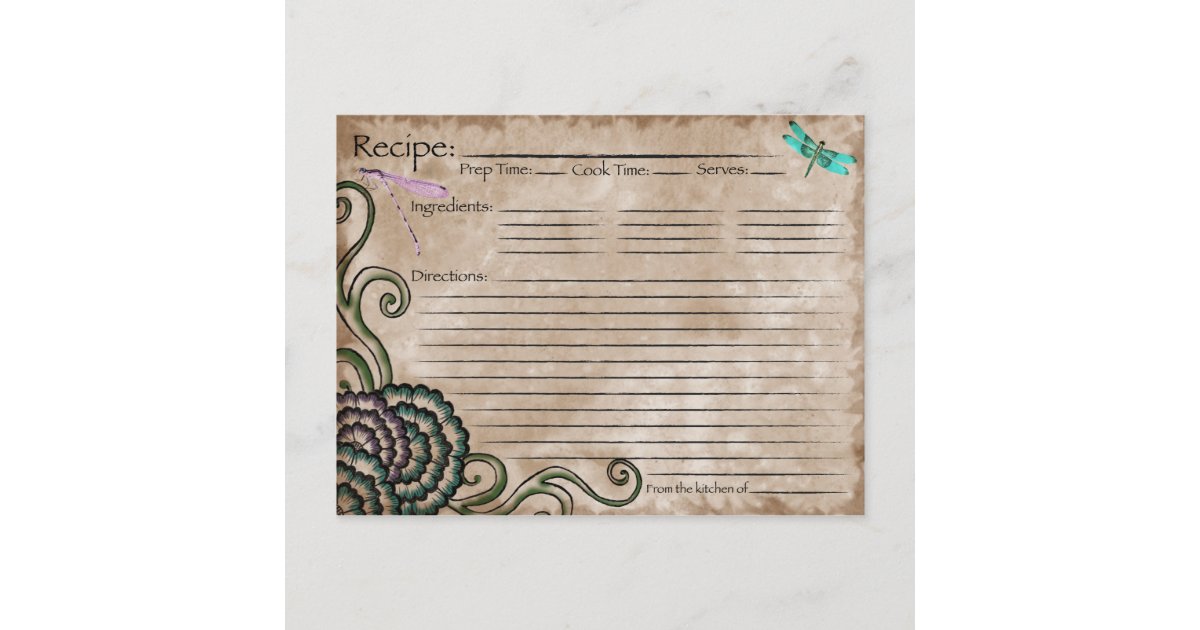 Dragonfly Recipe Card | Zazzle