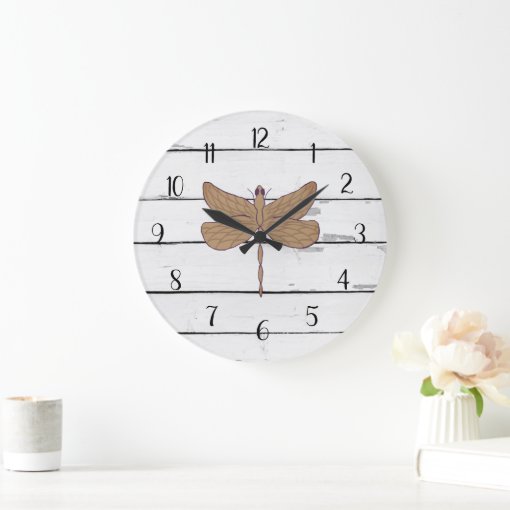Dragonfly Rustic Shiplap Farmhouse Decor Large Clock | Zazzle
