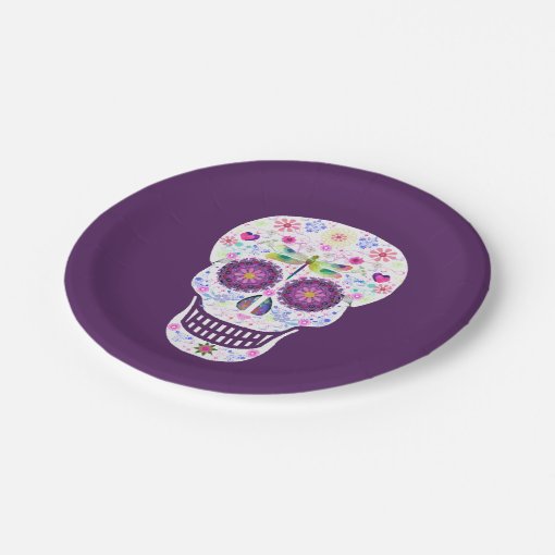 Dragonfly SUgar Skull Paper Plates | Zazzle
