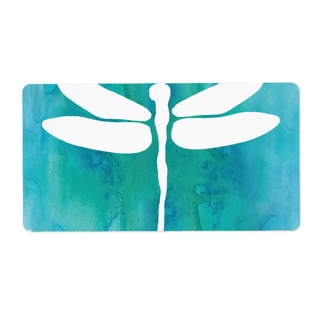 Dragonfly Watercolor White Aqua Blue Dragonflies Label | Zazzle