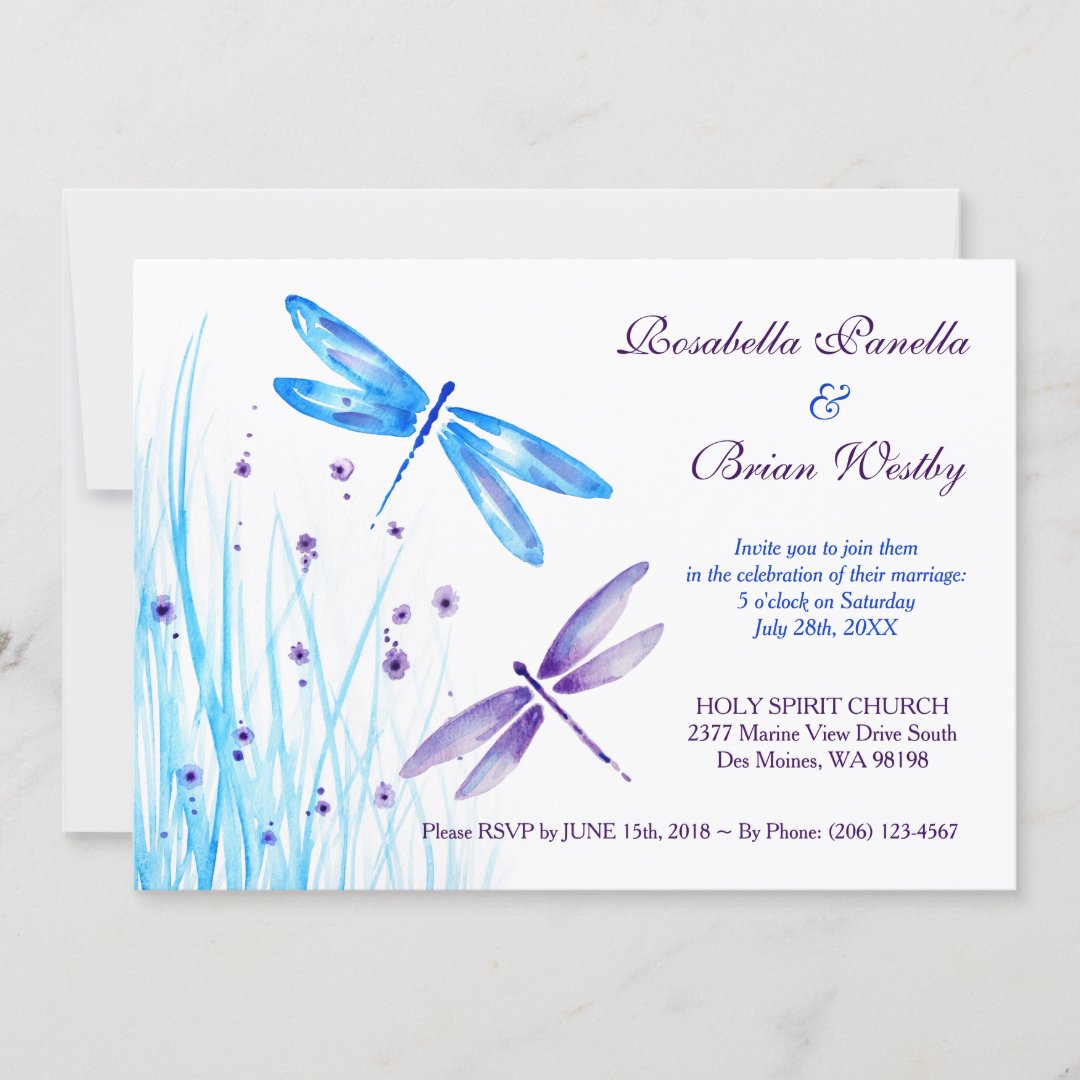 Dragonfly Wedding Invitations - Blue Watercolor | Zazzle