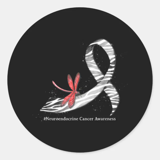Dragonfly Zebra Ribbon Neuroendocrine Cancer Aware Classic Round Sticker Zazzle