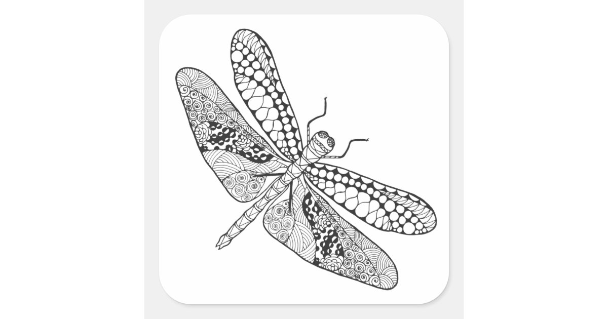 Dragonfly Zendoodle Square Sticker | Zazzle