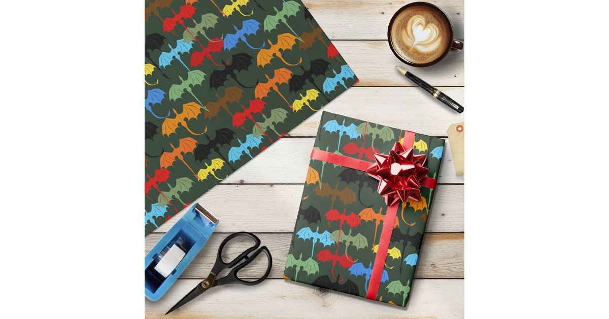 Dragons Green Flight Fantasy Wrapping Paper | Zazzle