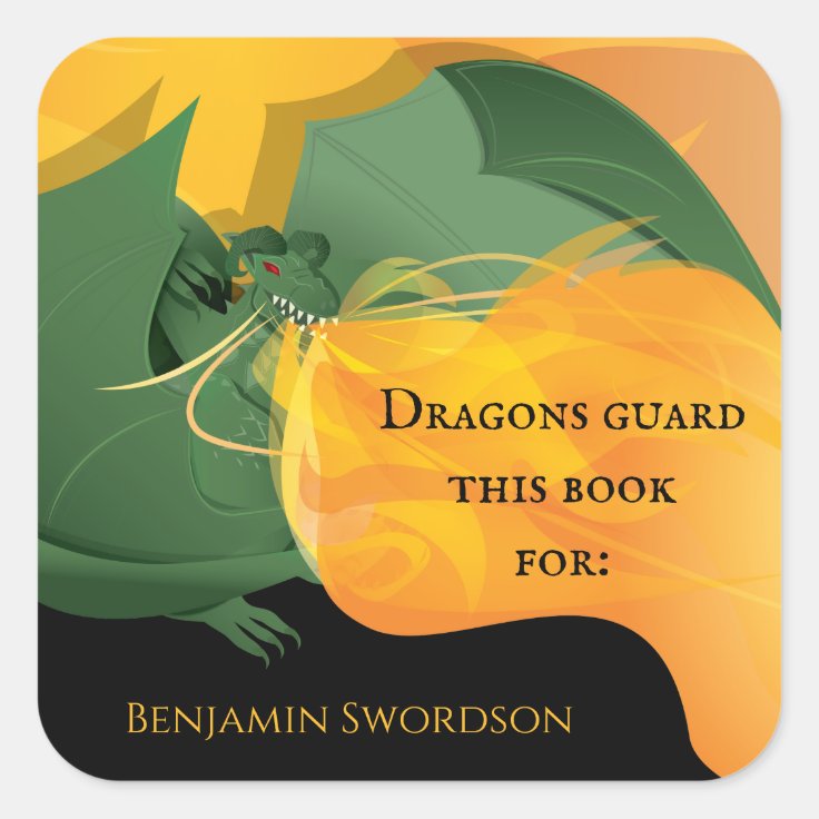 Dragons Guard This Book Fire Bookplate Sticker | Zazzle