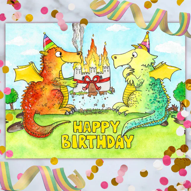 Dragons Happy birthday postcard | Zazzle