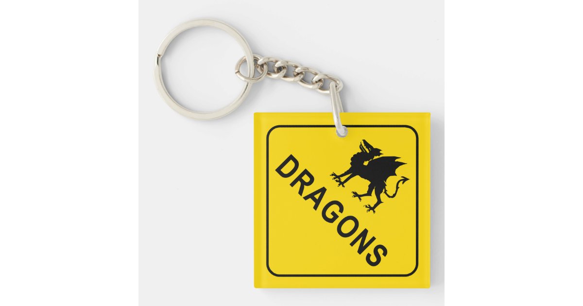 Dragons Warning Sign Keychain | Zazzle