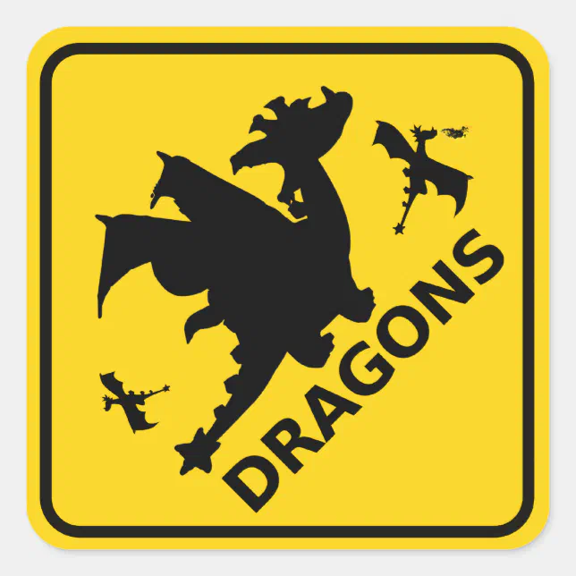Dragons Warning Sign Square Sticker | Zazzle