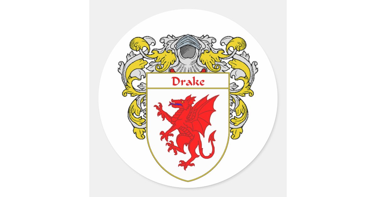 Drake Coat of Arms (Mantled) Classic Round Sticker | Zazzle