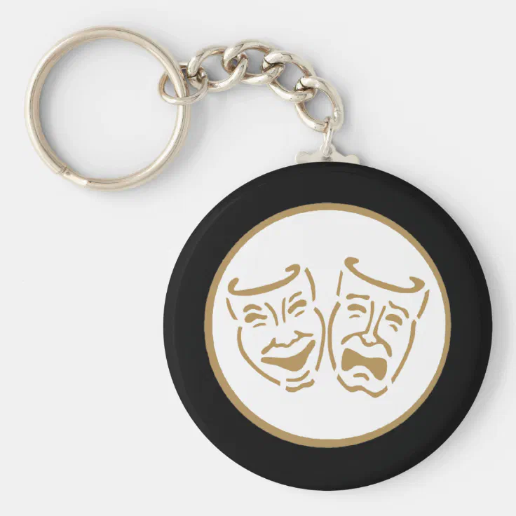 Drama Masks (White & Gold) Keychain | Zazzle