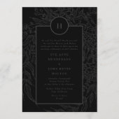Dramatic Black Elegant Monogram Floral Wreath Invitation | Zazzle