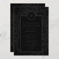 Dramatic Black Elegant Monogram Floral Wreath Invitation | Zazzle