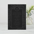 Dramatic Black Elegant Monogram Floral Wreath Invitation | Zazzle