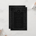Dramatic Black Elegant Monogram Floral Wreath Invitation | Zazzle