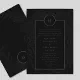 Dramatic Black Elegant Monogram Floral Wreath Invitation | Zazzle