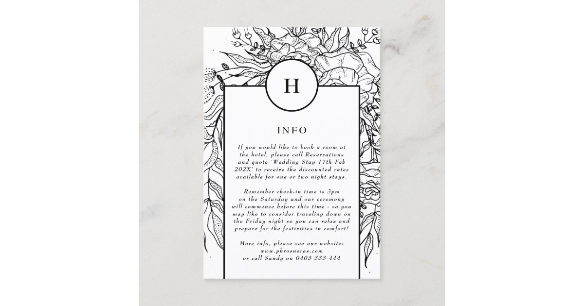 Dramatic Black Monogram Wreath Wedding Enclosure Card | Zazzle