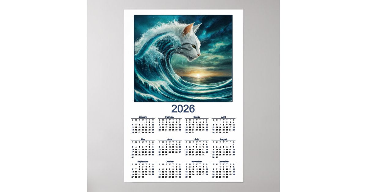 Dramatic Cat and Ocean 2026 Poster | Zazzle