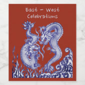 Dramatic Dragons Blue Red Water Fire Oriental Wine Label | Zazzle