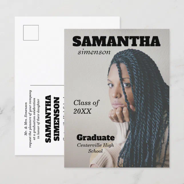 Dramatic Magazine Style Graduation Party Announcement Postcard | Zazzle